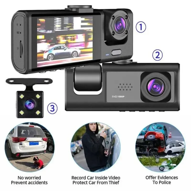 Camera Carro Veicular Automotiva Dash Cam DVR Dual Tripla G-Sensor ...